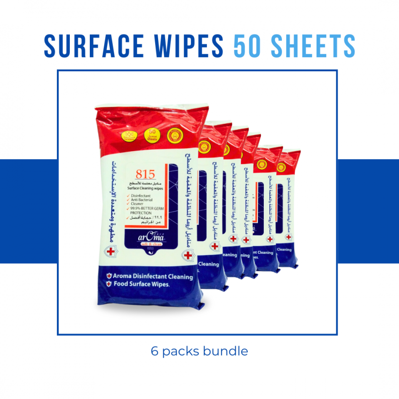 Aroma Surface Disinfectant Cleaning Wipes - 6 Packs, 50 Sheets Each | Effective Germ-Killing ...
